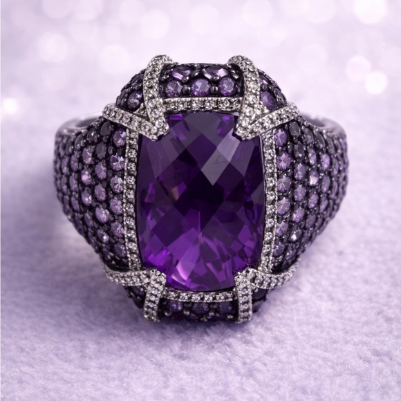 Jewelry | 925 Sterling Silver Ring With Pretty Purple Stones Size 8 ...